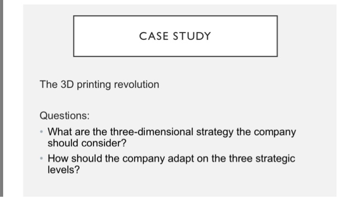 Solved CASE STUDY The 3D printing revolution Questions: What | Chegg.com