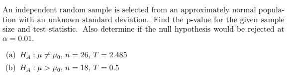 Solved An independent random sample is selected from an | Chegg.com