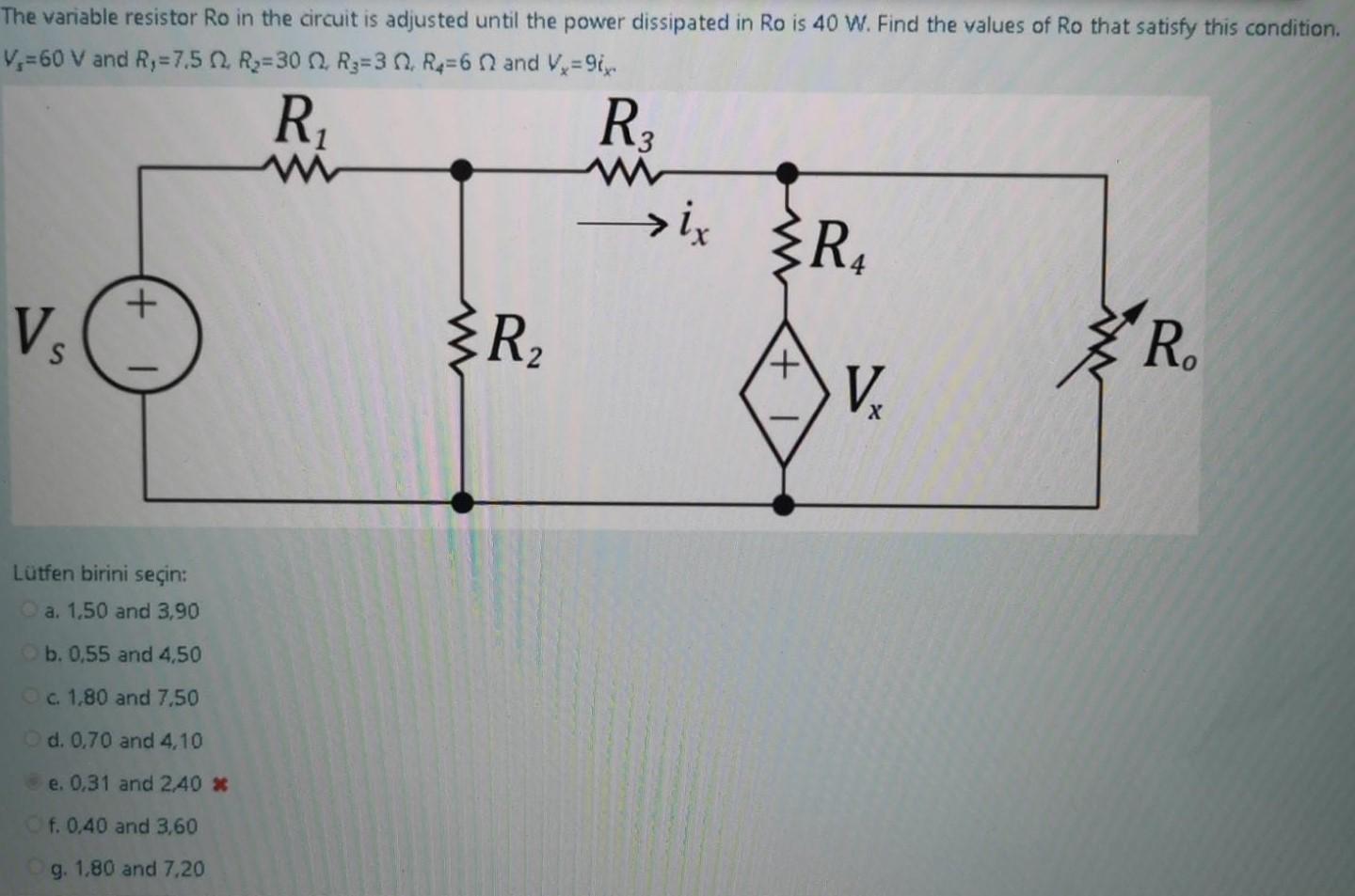 Solved The variable resistor Ro in the circuit is adjusted | Chegg.com