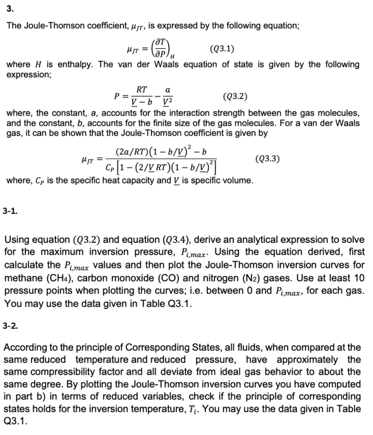 Solved 3. The Joule-Thomson coefficient, μJT, is expressed | Chegg.com