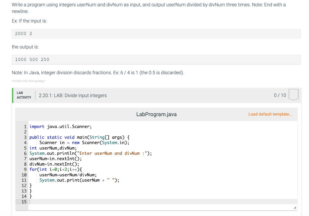 Solved begin tabular l l LAB 2 20 1 LAB Divide Input Chegg