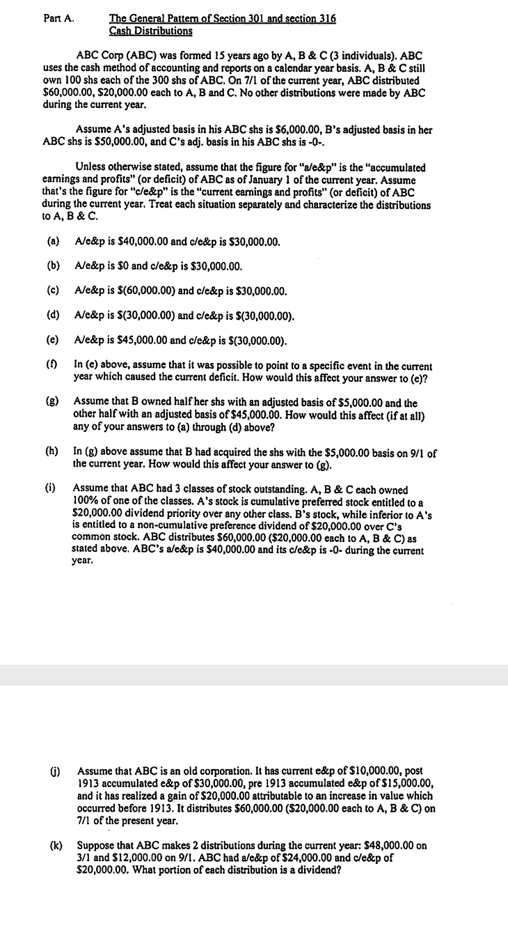 Part A. The General Patter of Section 301 and section | Chegg.com
