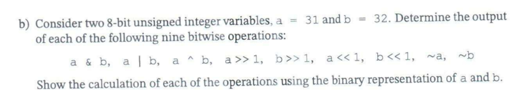 Solved b) ﻿Consider two 8-bit unsigned integer variables, | Chegg.com