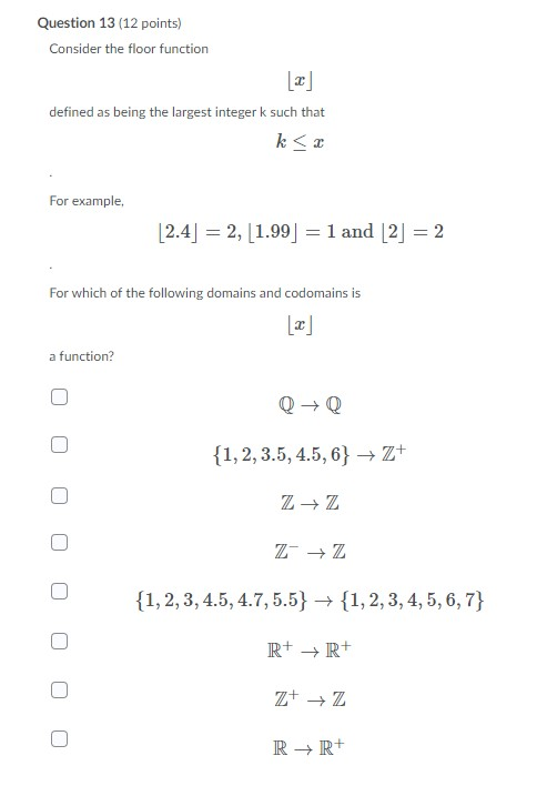 Solved Question 13 (12 points) Consider the floor function | Chegg.com