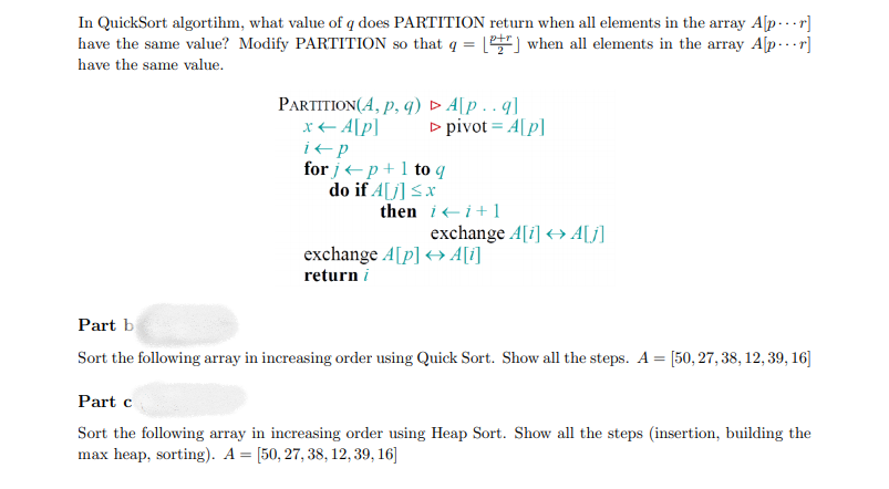 Solved In QuickSort algortihm, what value of q does | Chegg.com