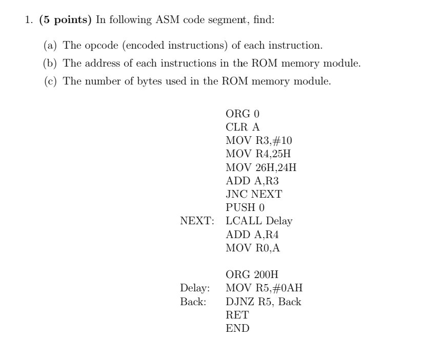1. (5 points) In following ASM code segment, find: | Chegg.com
