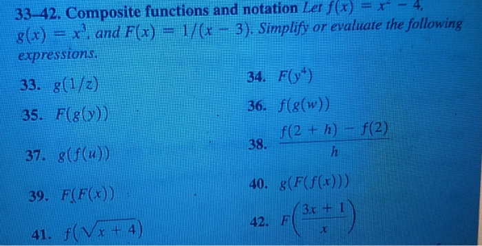 Solved 33-42. Composite functions and notation Ler f(x)-4 | Chegg.com