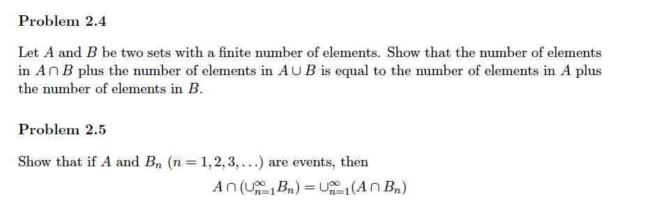 Solved Problem 2.4 Let A and B be two sets with a finite | Chegg.com