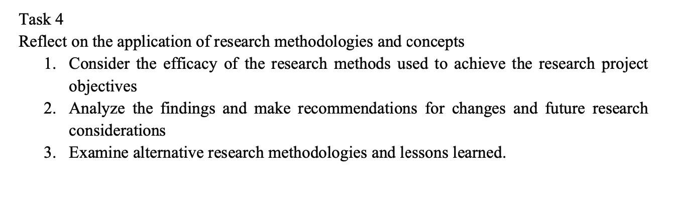 Solved Task 4 Reflect on the application of research | Chegg.com