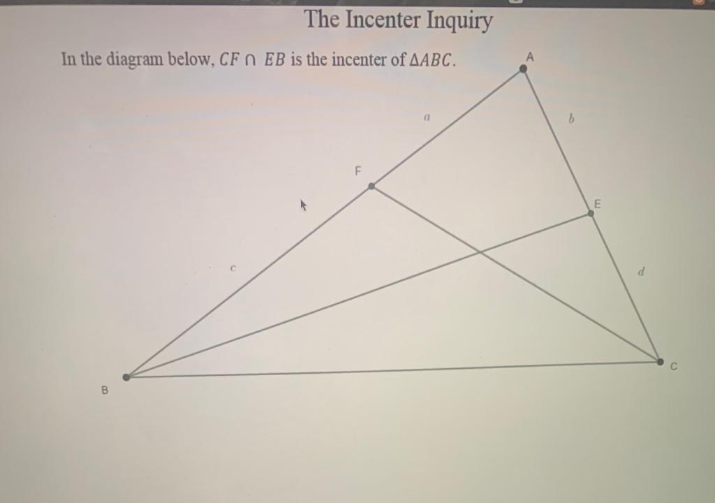 Solved The Incenter Inquiry In the diagram below, CF n EB is | Chegg.com