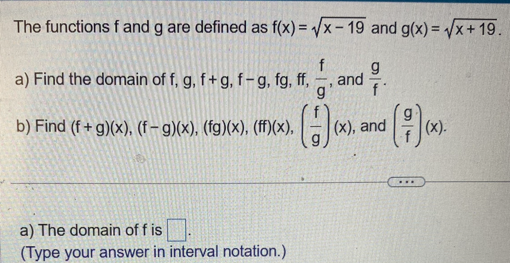 Solved The functions f and g are defined as f(x)=x−19 and | Chegg.com