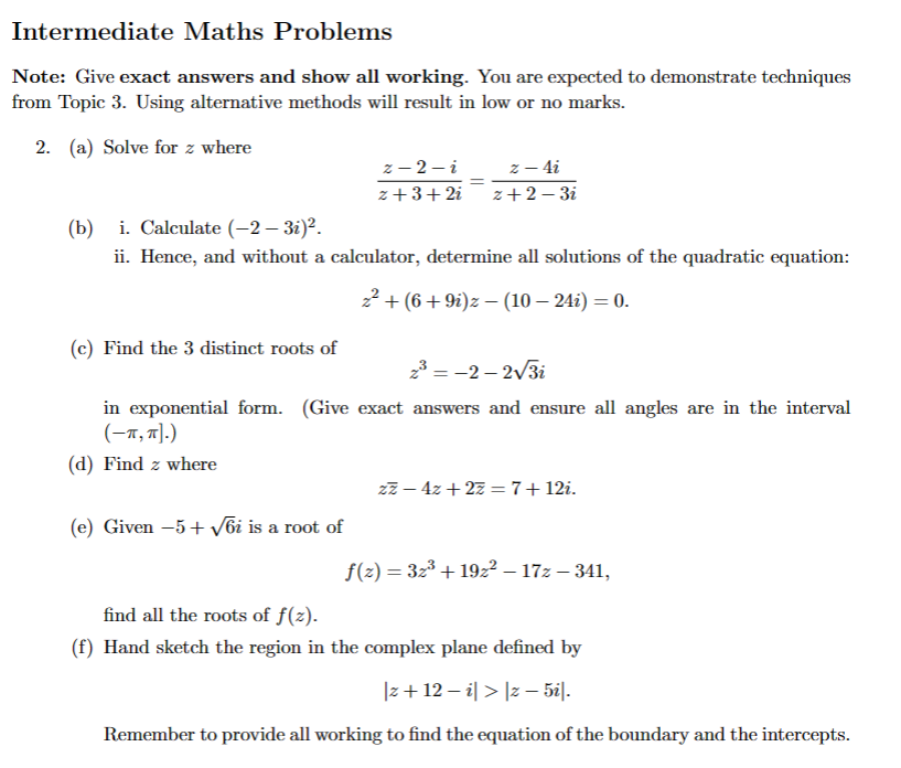 Solved Intermediate Maths Problems Note: Give exact answers | Chegg.com