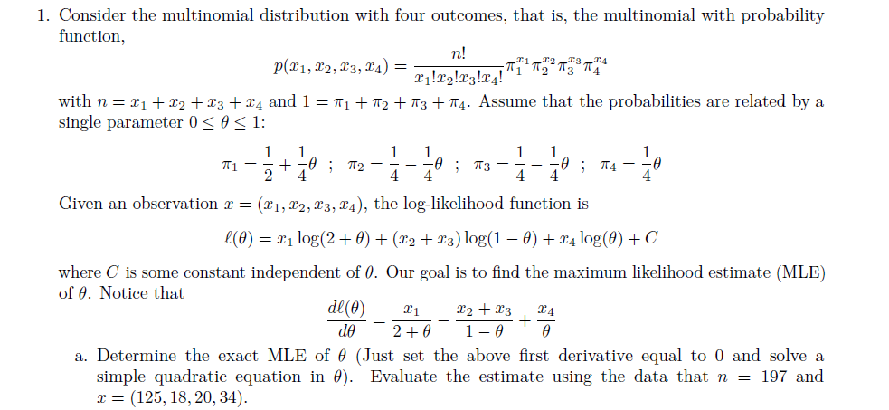 1. Consider the multinomial distribution with four | Chegg.com