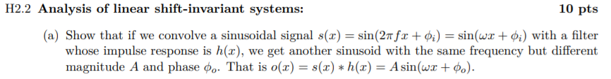 Solved H2.2 Analysis of linear shift-invariant systems: 10 | Chegg.com