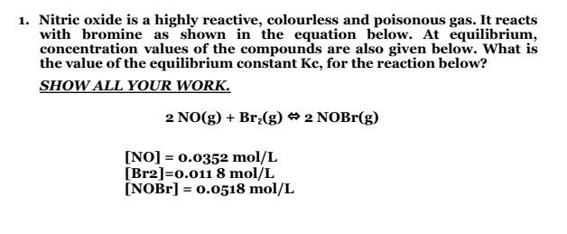 Bromine Gas Equation