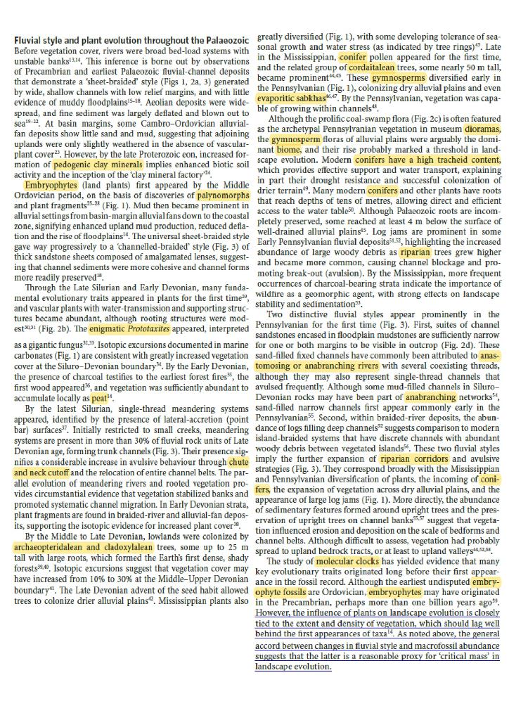 Fluvial style and plant evolution throughout the | Chegg.com