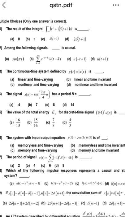 Solved qstn.pdf ultiple Choices (Only one answer is | Chegg.com