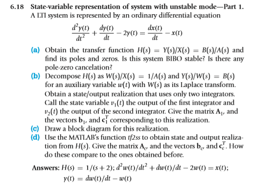 Solved 6.18 State-variable representation of system with | Chegg.com