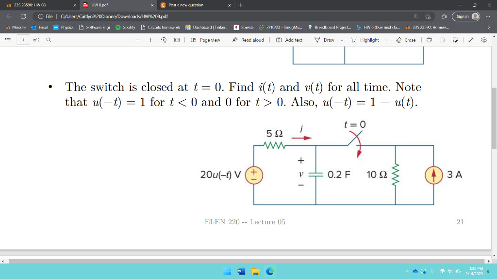Solved - The switch is closed at t=0. Find i(t) and v(t) for | Chegg.com