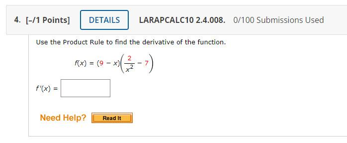 Solved 4. [-/1 Points] DETAILS LARAPCALC10 2.4.008. 0/100 | Chegg.com
