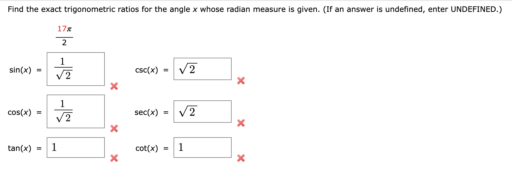Solved Find the exact trigonometric ratios for the angle x | Chegg.com