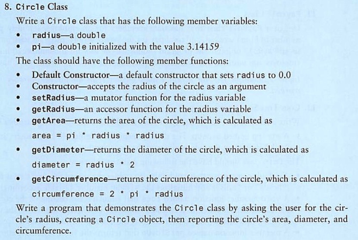 Solved 8 Circle Class Write A Circle Class That Has The 
