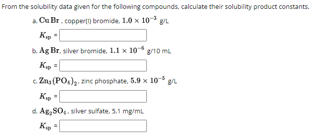 Solved rom the solubility data given for the following | Chegg.com