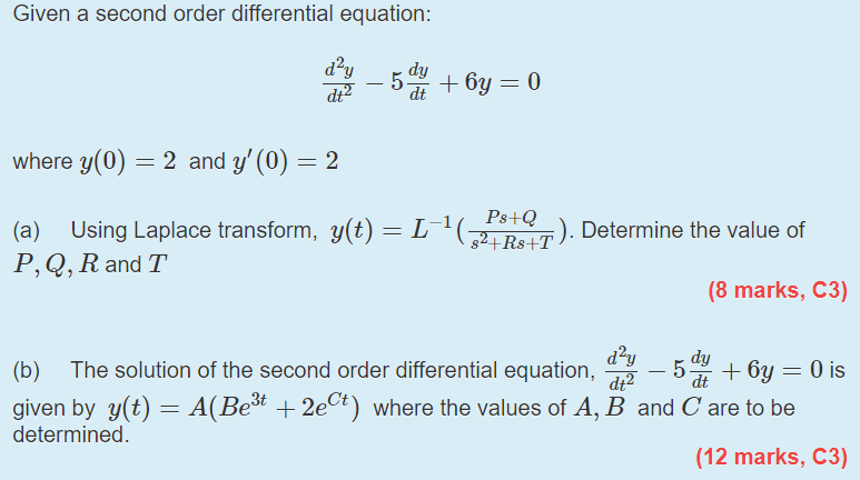 Solved Given a second order differential equation: dạy dt2 5 | Chegg.com