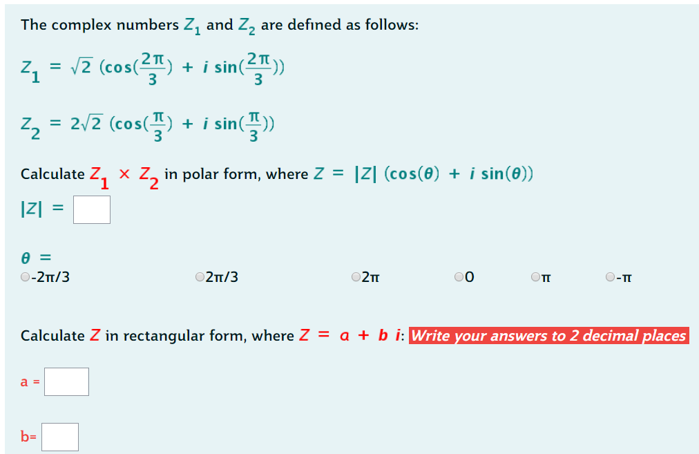 Solved The complex numbers Z, and Z2 are defined as follows: | Chegg.com