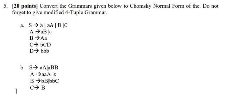 Solved 5. 120 points Convert the Grammars given below to | Chegg.com