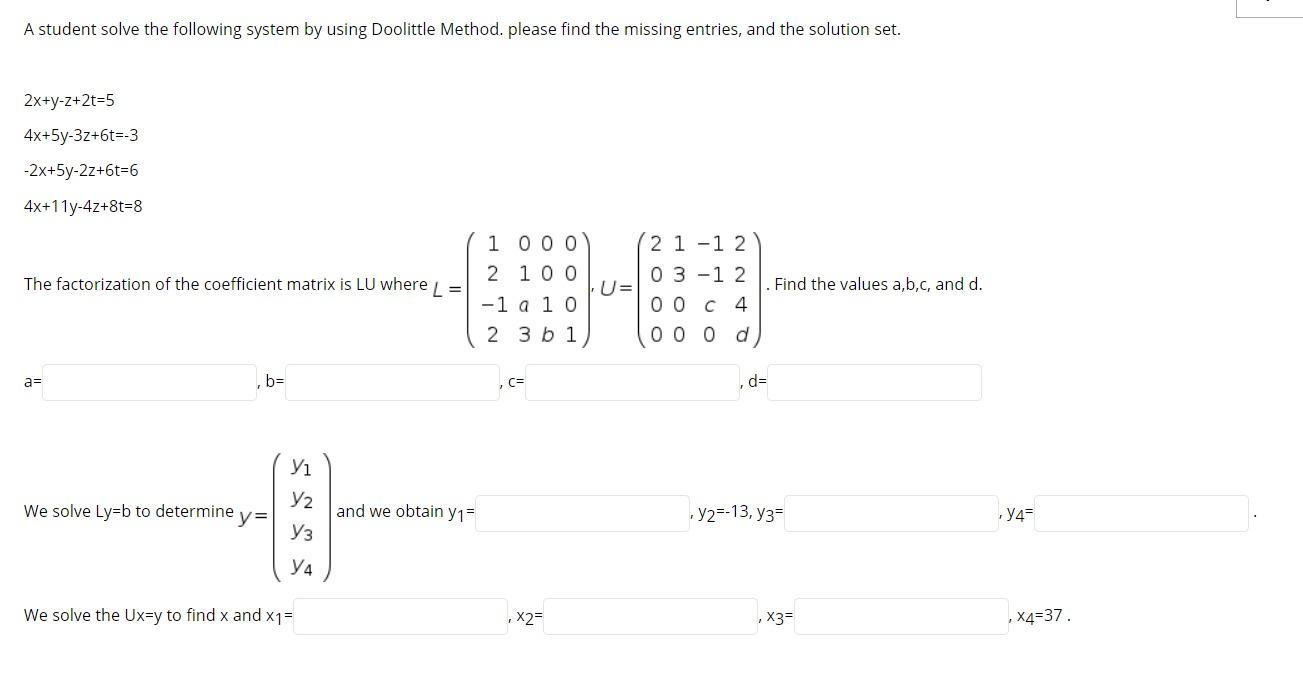 Solved A student solve the following system by using | Chegg.com