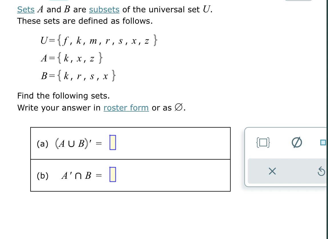 Solved Sets \\( A \\) and \\( B \\) are subsets of the | Chegg.com
