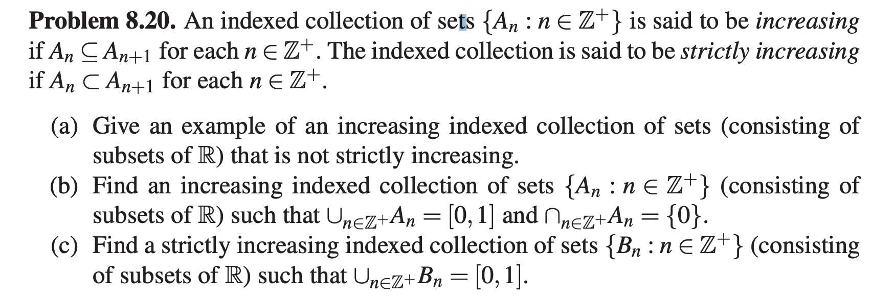 Solved Problem 8.20. An indexed collection of sets {An :nE | Chegg.com