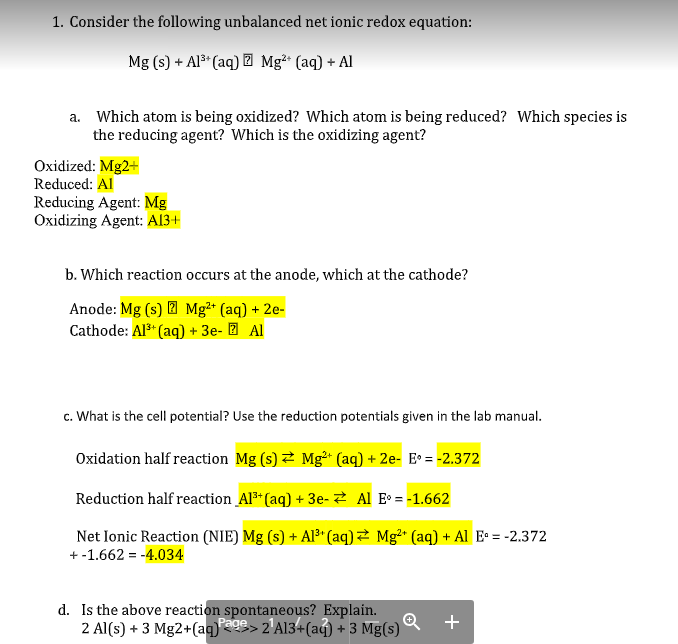 Solved 1. Consider the following unbalanced net ionic redox | Chegg.com