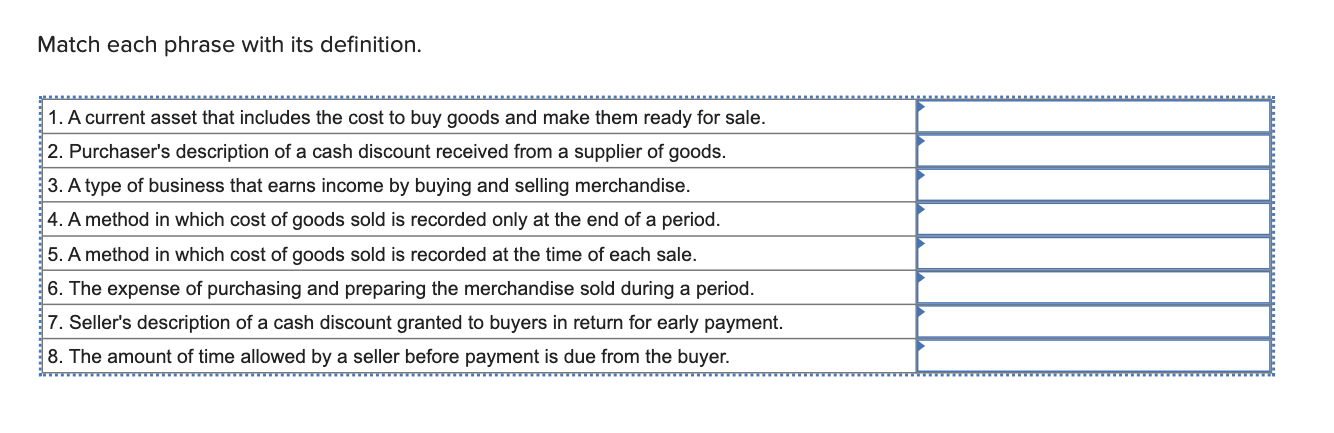 Solved Match each phrase with its definition.A current asset | Chegg.com