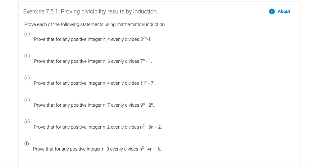 Solved Exercise 7.5.1: Proving divisibility results by | Chegg.com