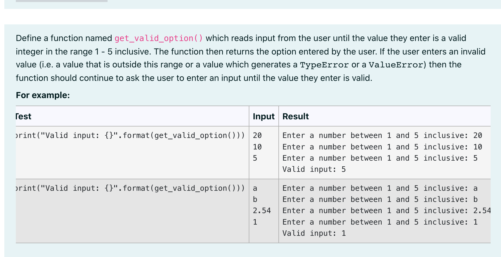 Solved Define a function named get_valid_option( ) which | Chegg.com