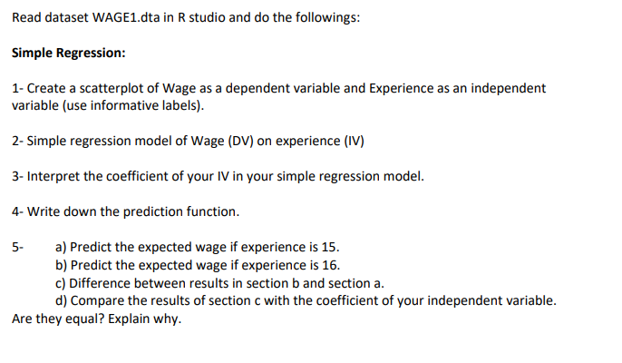 Read dataset WAGE1.dta in R studio and do the | Chegg.com
