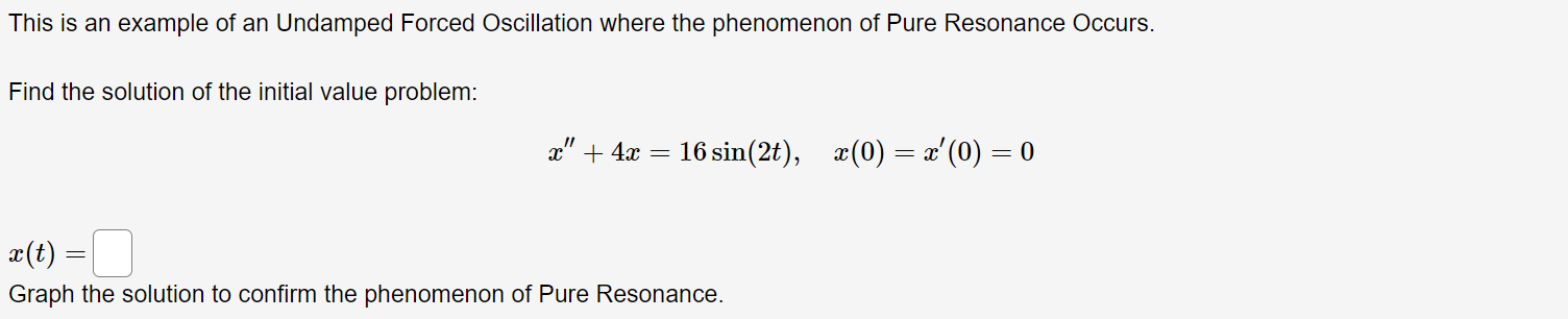 Solved This is an example of an Undamped Forced Oscillation | Chegg.com