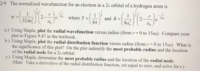 2 9 The Normalized Wavefunction For An Electron In A