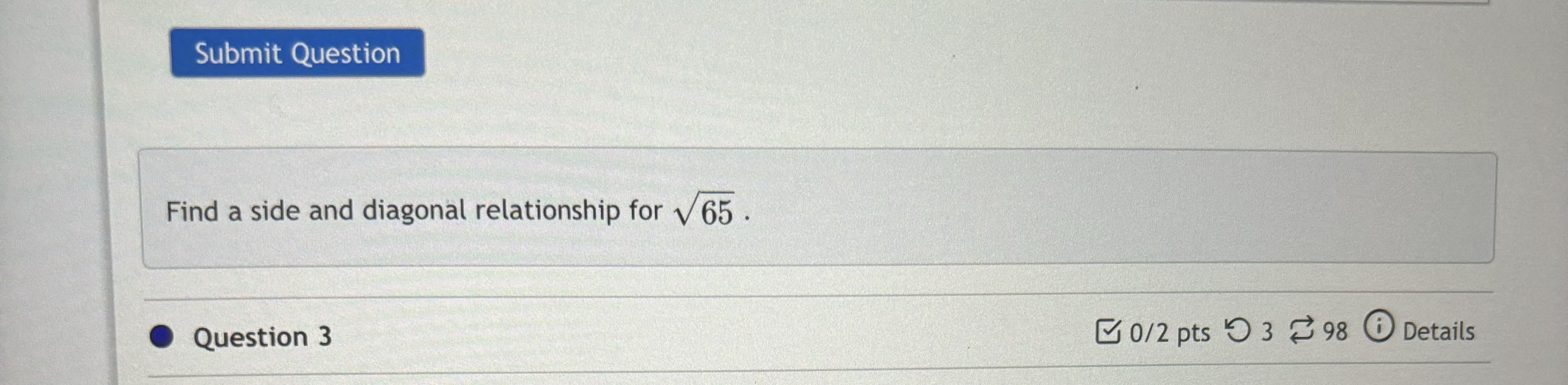 Solved Find a side and diagonal relationship for 65. | Chegg.com