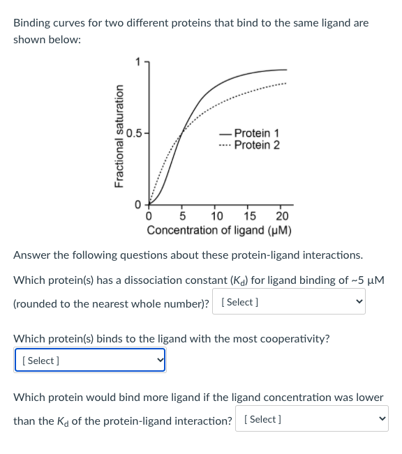 Solved Binding curves for two different proteins that bind | Chegg.com