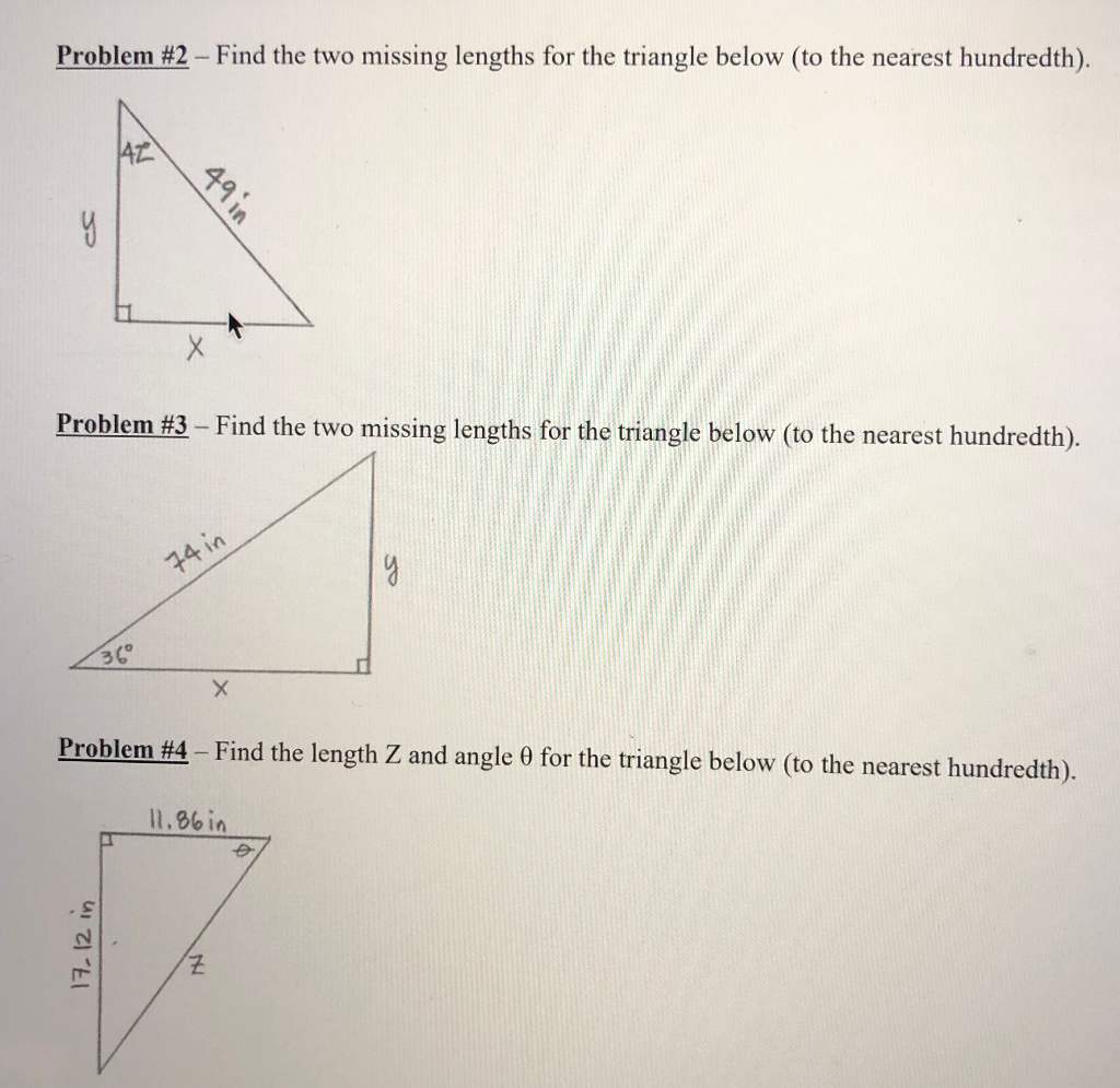 Solved Problem #2-Find the two missing lengths for the | Chegg.com