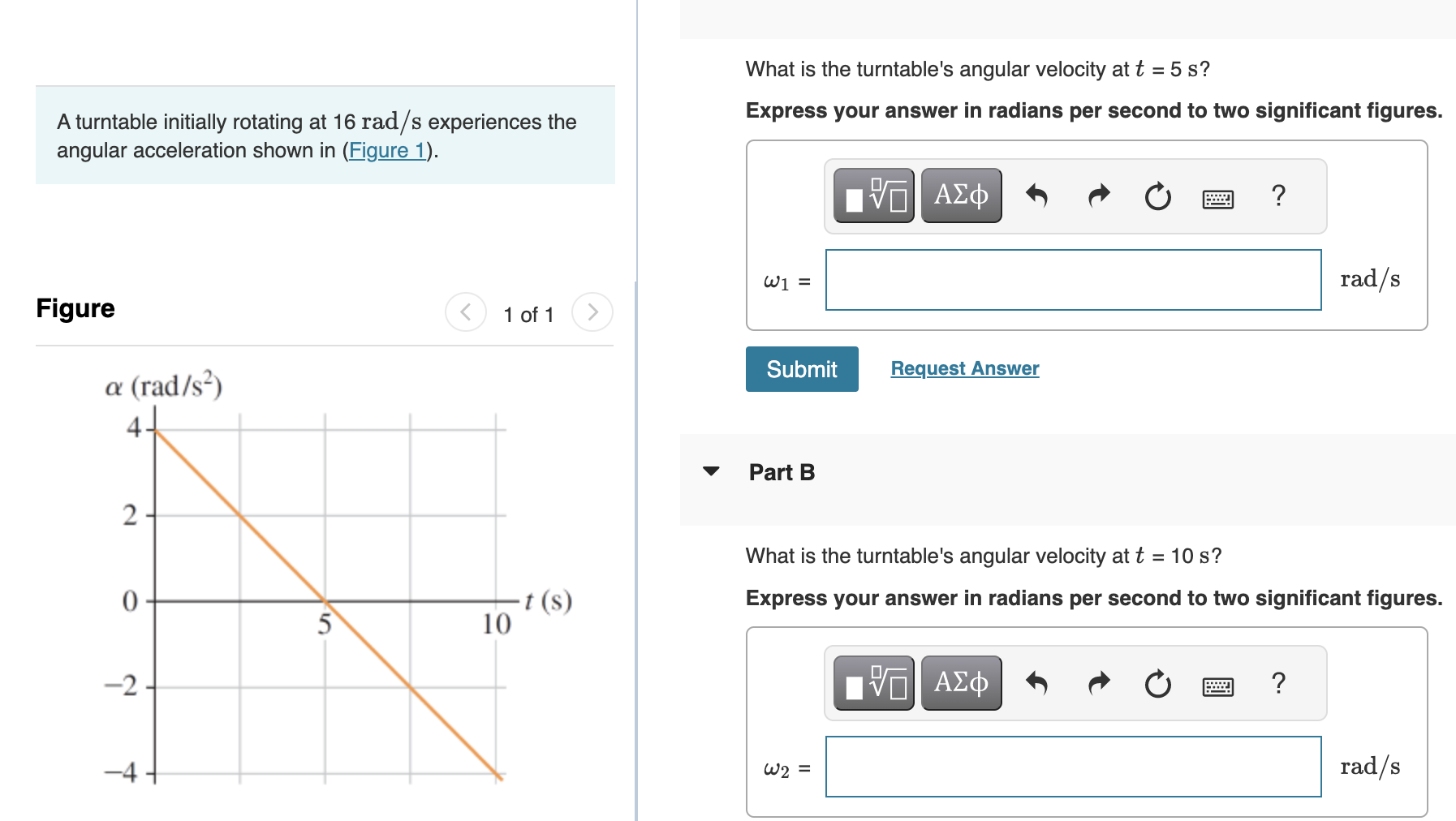 Solved What is the turntable's angular velocity at t=5 s ? A | Chegg.com