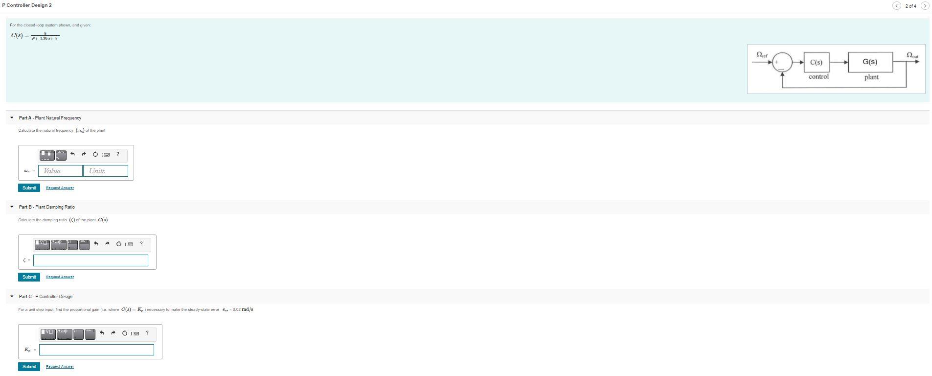 Solved P Controller Design 2 2 of 4 > For the closed loop | Chegg.com