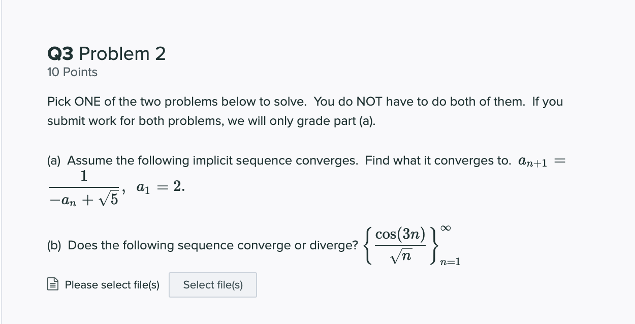 Solved Q3 Problem 2 10 Points Pick ONE of the two problems | Chegg.com