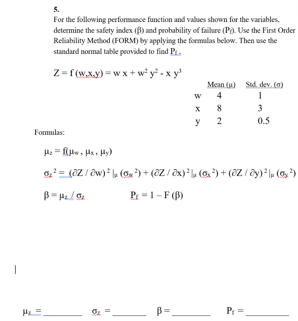 Solved 5. For the following performance function and values | Chegg.com