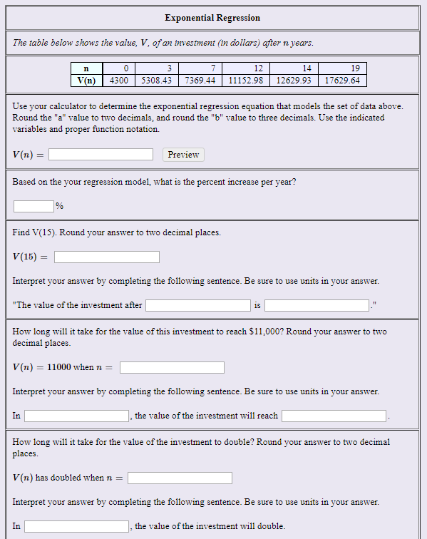 Solved Exponential Regression The table below shows the | Chegg.com