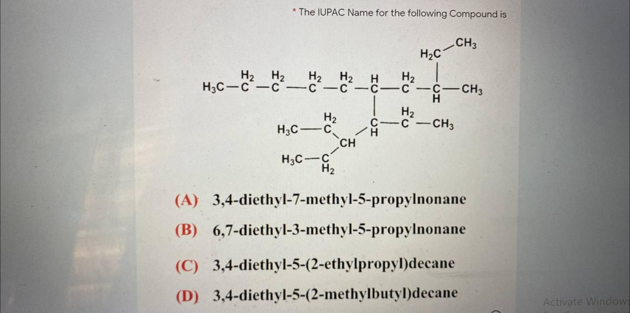 Solved * The IUPAC Name for the following Compound is CH3 | Chegg.com