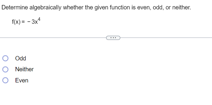 Solved Determine algebraically whether the given function is | Chegg.com